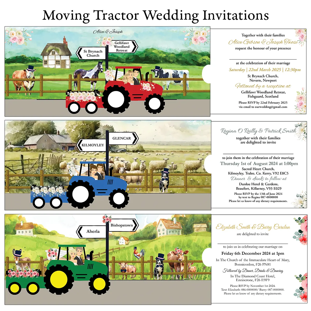 Pull Out Moving Wedding Invitations Tractor - Willow & Robin